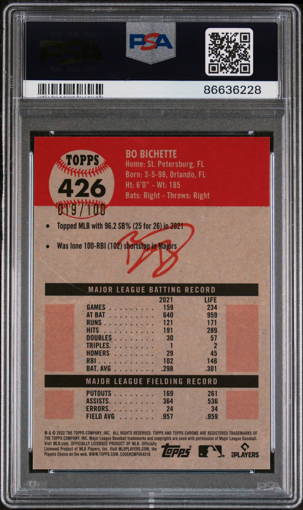 2022 TOPPS CHROME PLATINUM ANNIVERSARY BO BICHETTE ATOMIC #426 PSA 9 ...