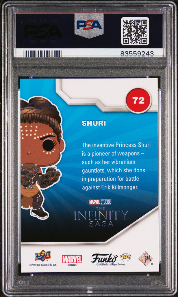 2023 UPPER DECK FUNKO POP MARVEL SHURI PLATINUM #72 PSA 10 | 7 Bucks a Pop