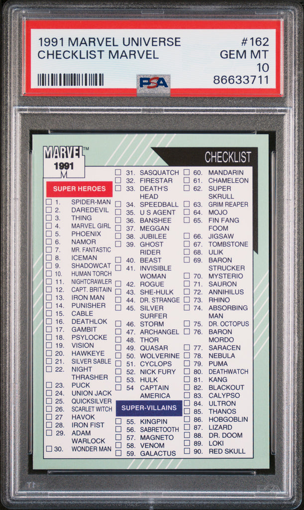1991 MARVEL UNIVERSE CHECKLIST MARVEL #162 - PSA 10 | 7 Bucks a Pop